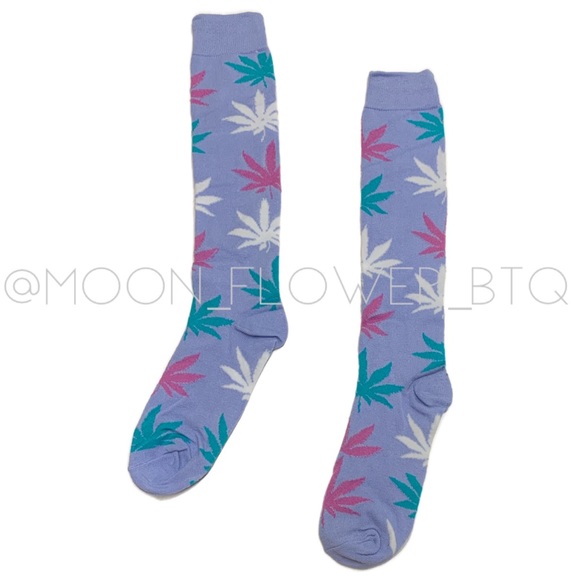 MoonFlowerBtq | Accessories | Stoner Pot Leaf Knee High Socks Purple ...